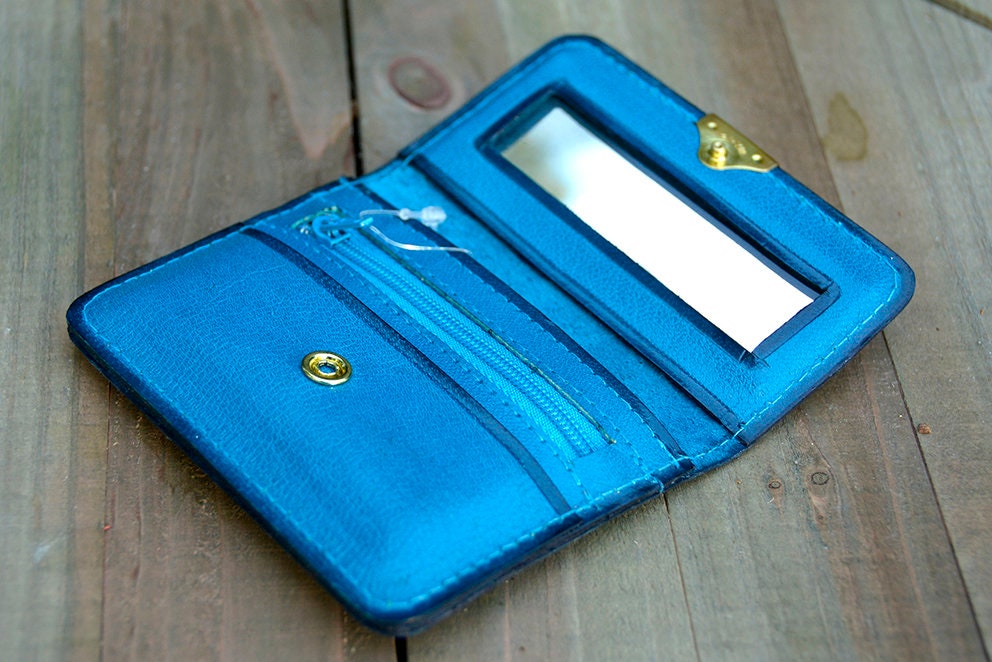 Light Blue Skinny Wallet With Mirror - Etsy