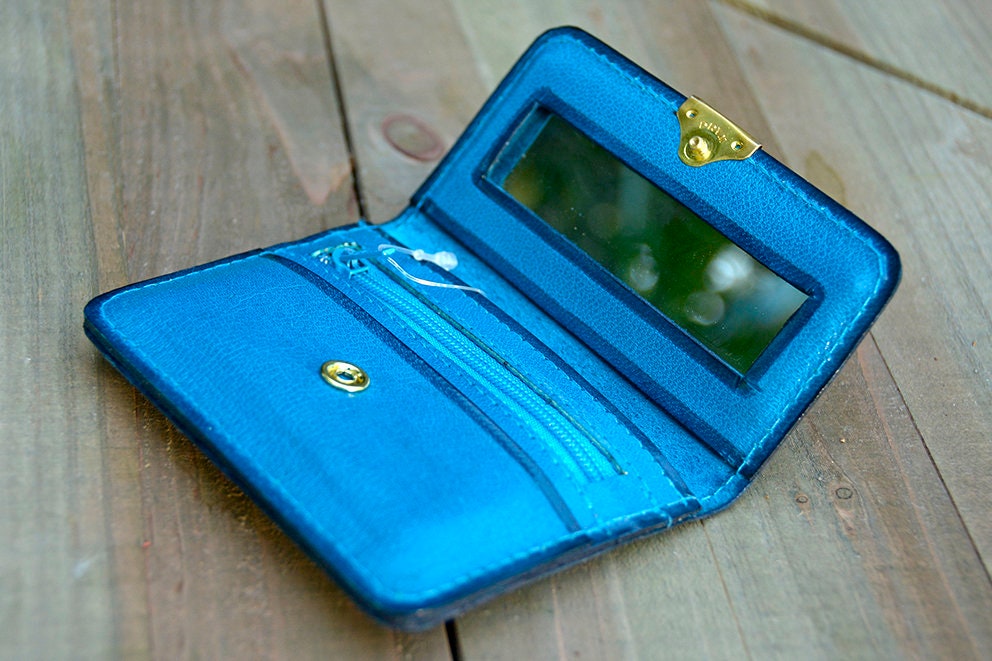 Light Blue Skinny Wallet With Mirror - Etsy