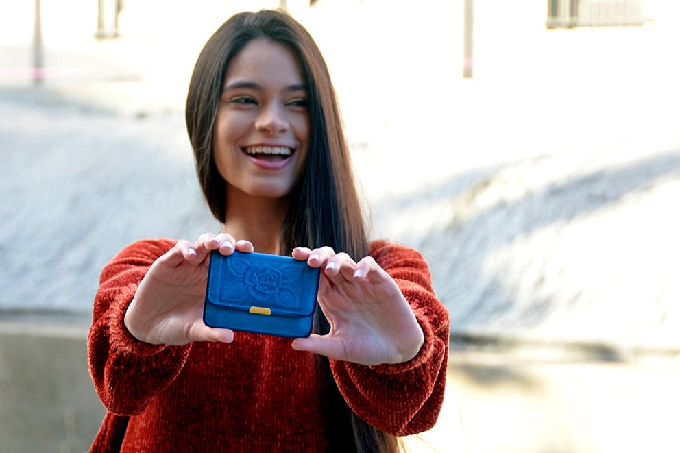 Light Blue Skinny Wallet With Mirror - Etsy