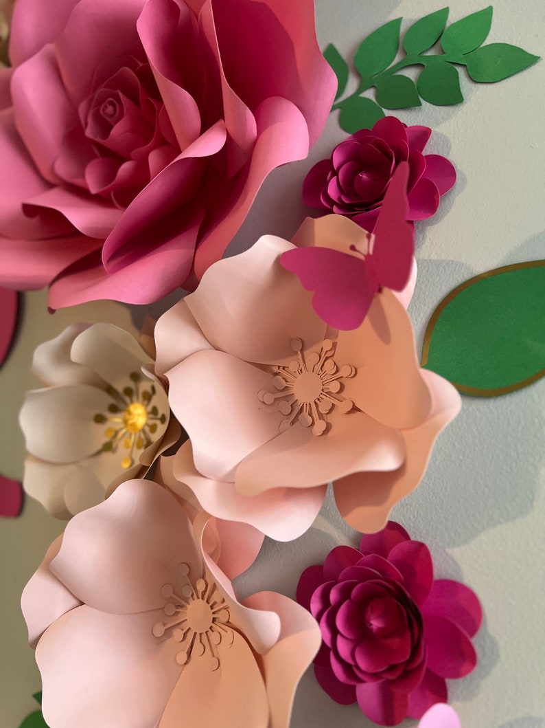 Pink Paper Flower Set, Nursery Paper Flower Wall Decor, Paper Flowers ...