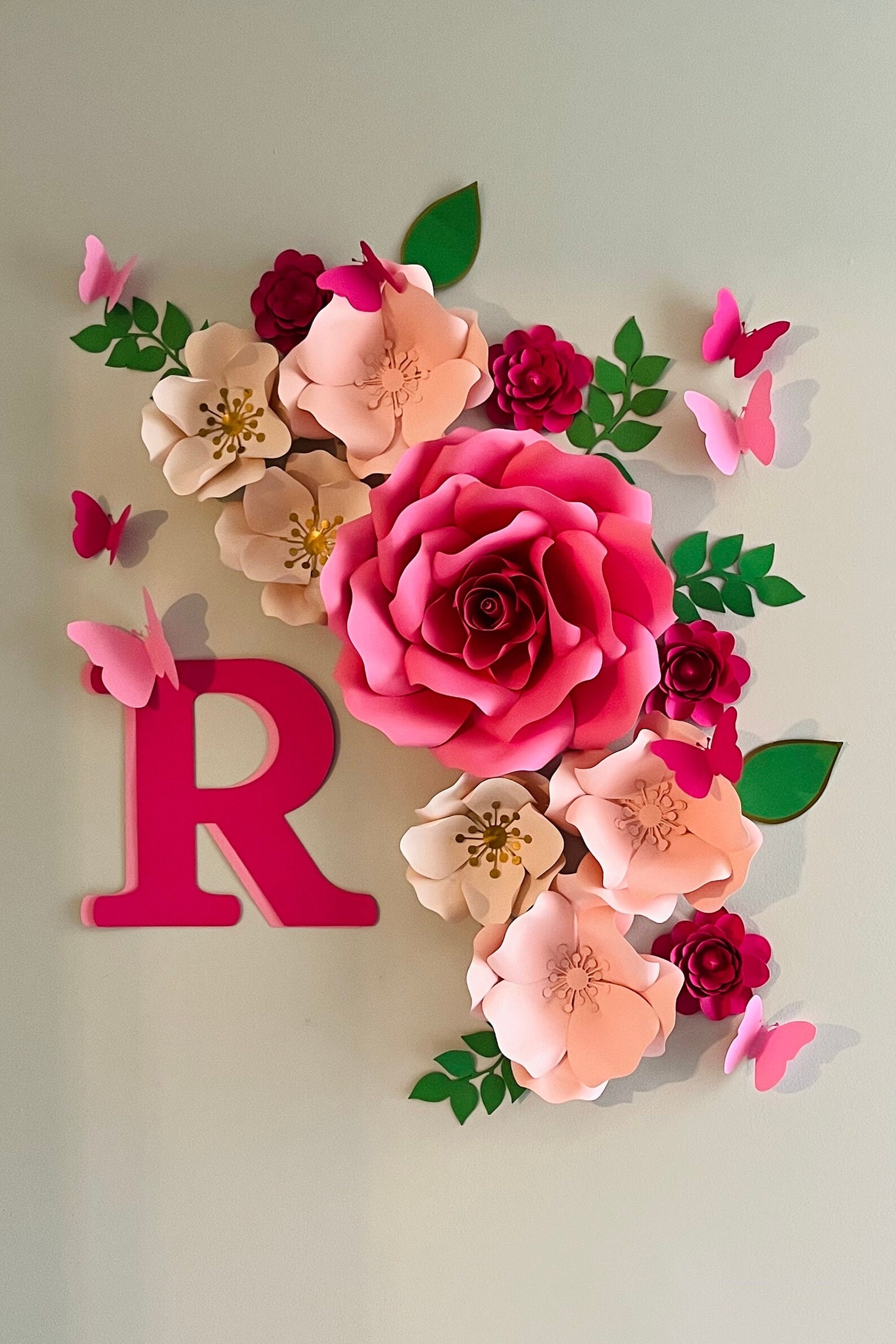 Pink Paper Flower Set, Nursery Paper Flower Wall Decor, Paper Flowers ...