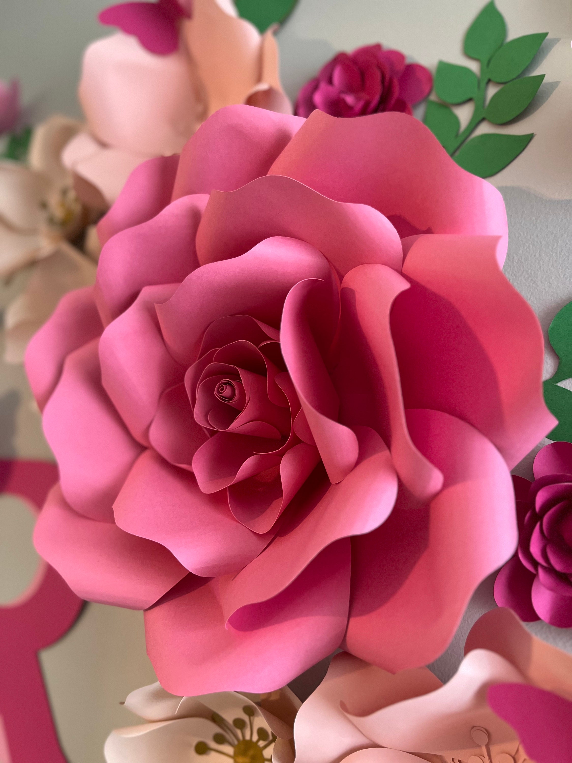 Pink Paper Flower Set, Nursery Paper Flower Wall Decor, Paper Flowers ...