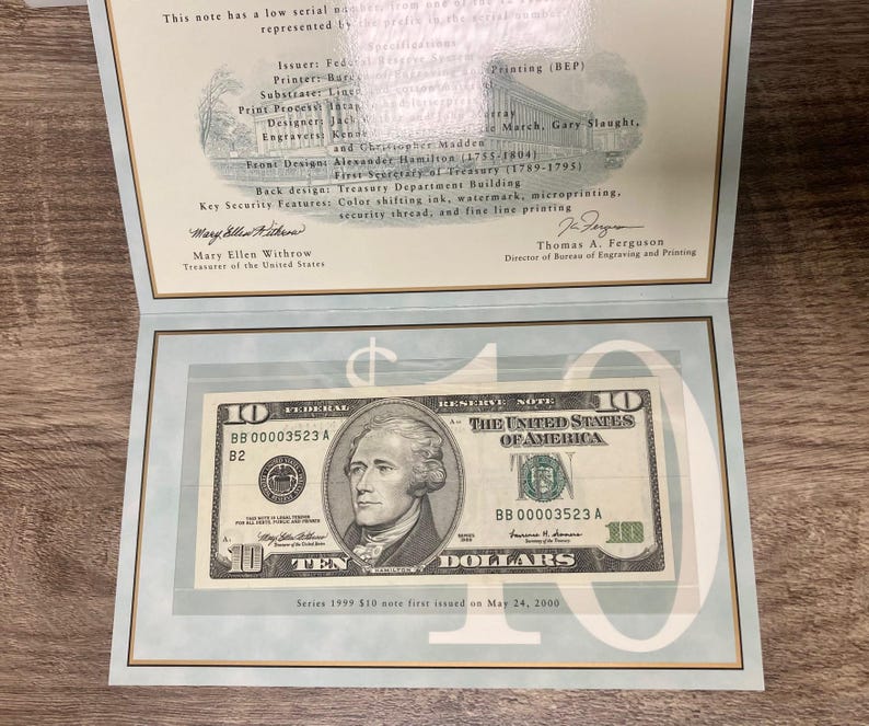 Series 1999 TEN Dollar Note First Issued on May 24, 2000, Low Numbered ...