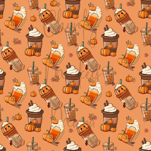 Fall Coffee Seamless Pattern JPG PNG Pumpkin Spice Latte - Etsy