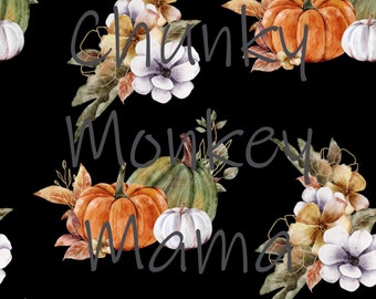 Teal and Peach Pumpkin Floral Pattern: Seamless Autumn Design (digital ...