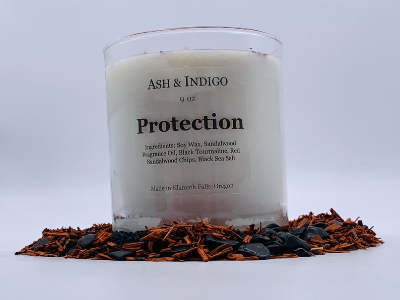 Protection Candle Crystal Candle Soy Candle Botanical - Etsy