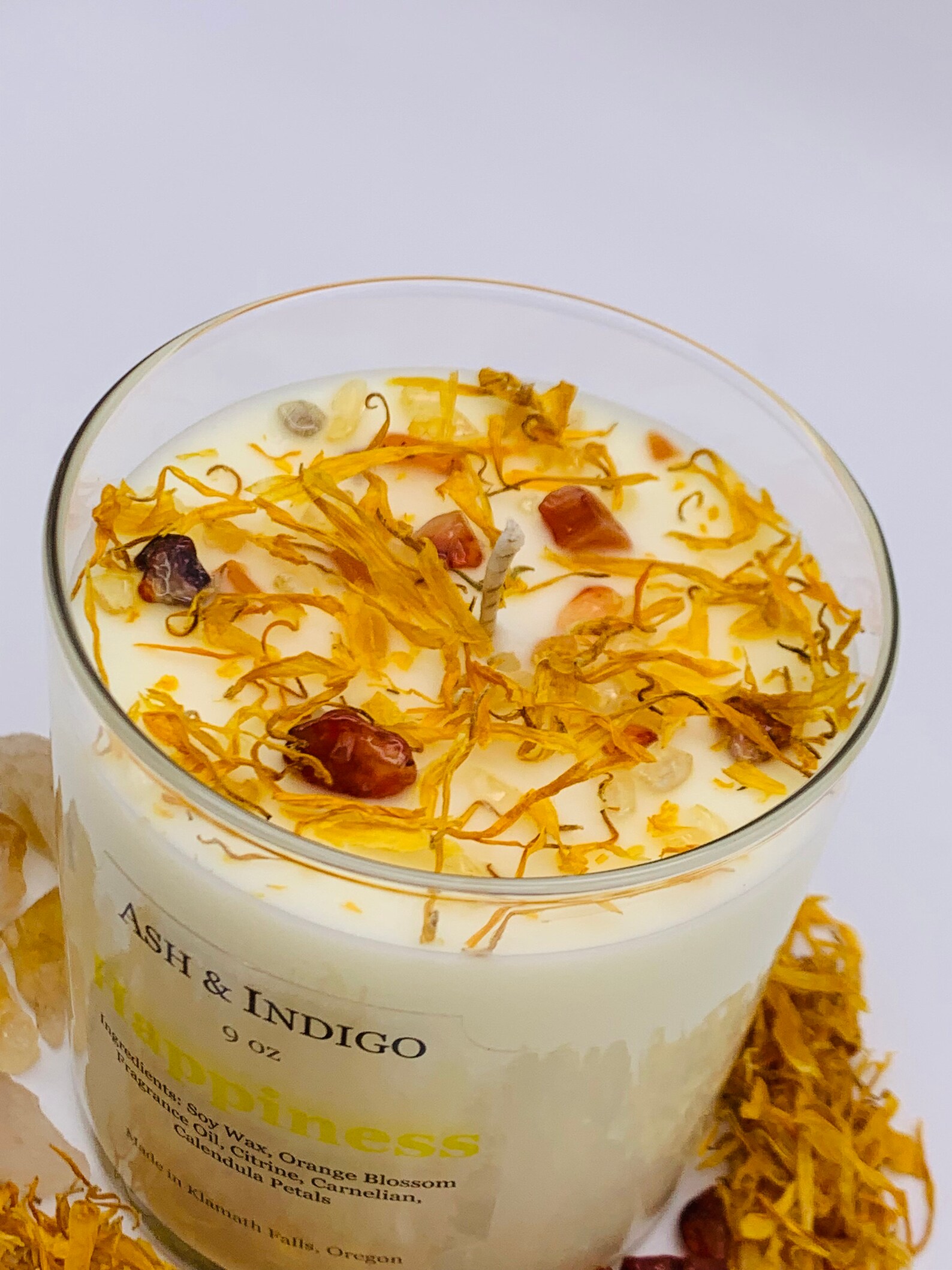 Happiness Crystal Candle Soy Candle Floral Candle | Etsy