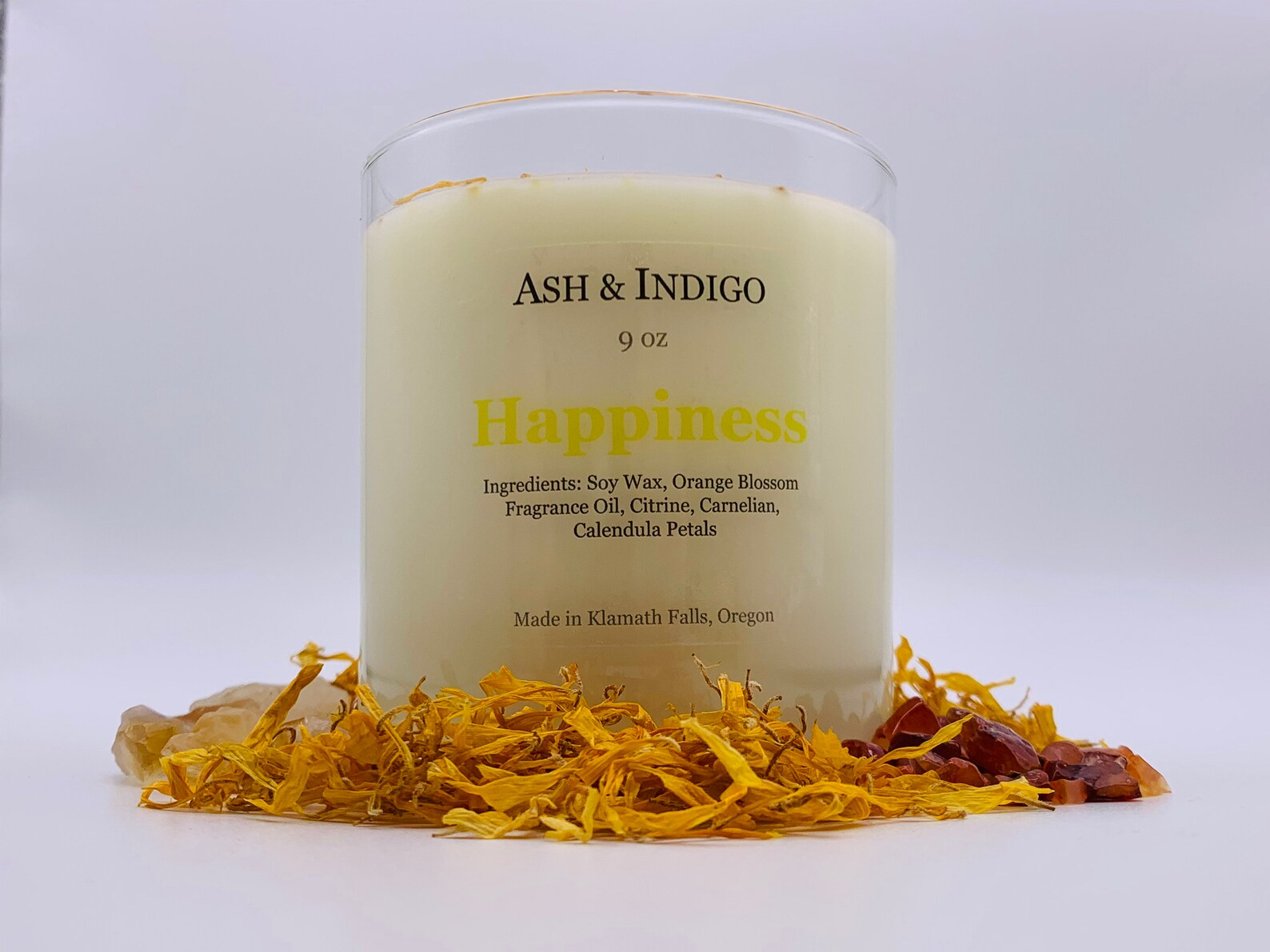 Happiness Crystal Candle Soy Candle Floral Candle - Etsy