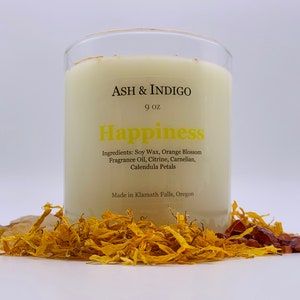 Happiness Crystal Candle, Soy Candle, Floral Candle, Manifestation ...