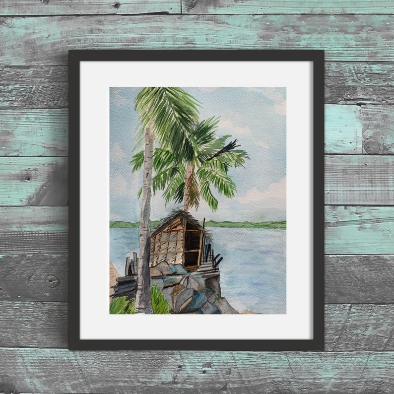 Beach Shack Watercolor Painting | Etsy