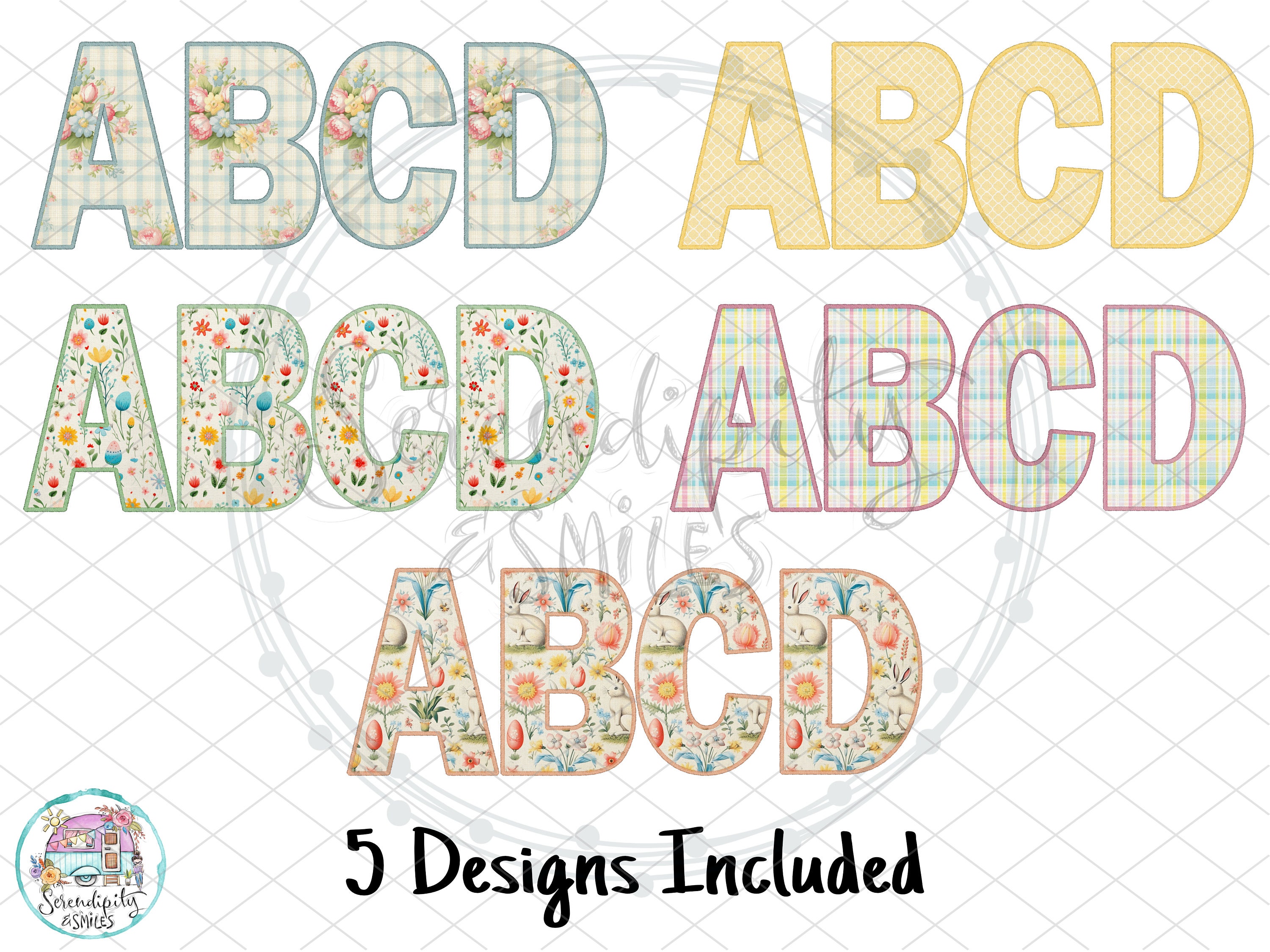 Embroidery Spring Alphabet Bundle 1 - 5 Letter Sets - PNG - Sublimation ...