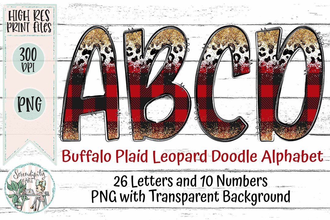 Doodle Alphabet and Number Set - Buffalo Plaid - Leopard - Glitter ...