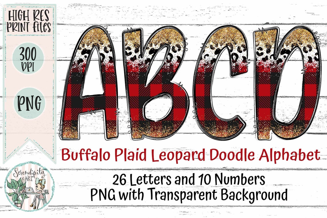 Doodle Alphabet and Number Set Buffalo Plaid Leopard - Etsy