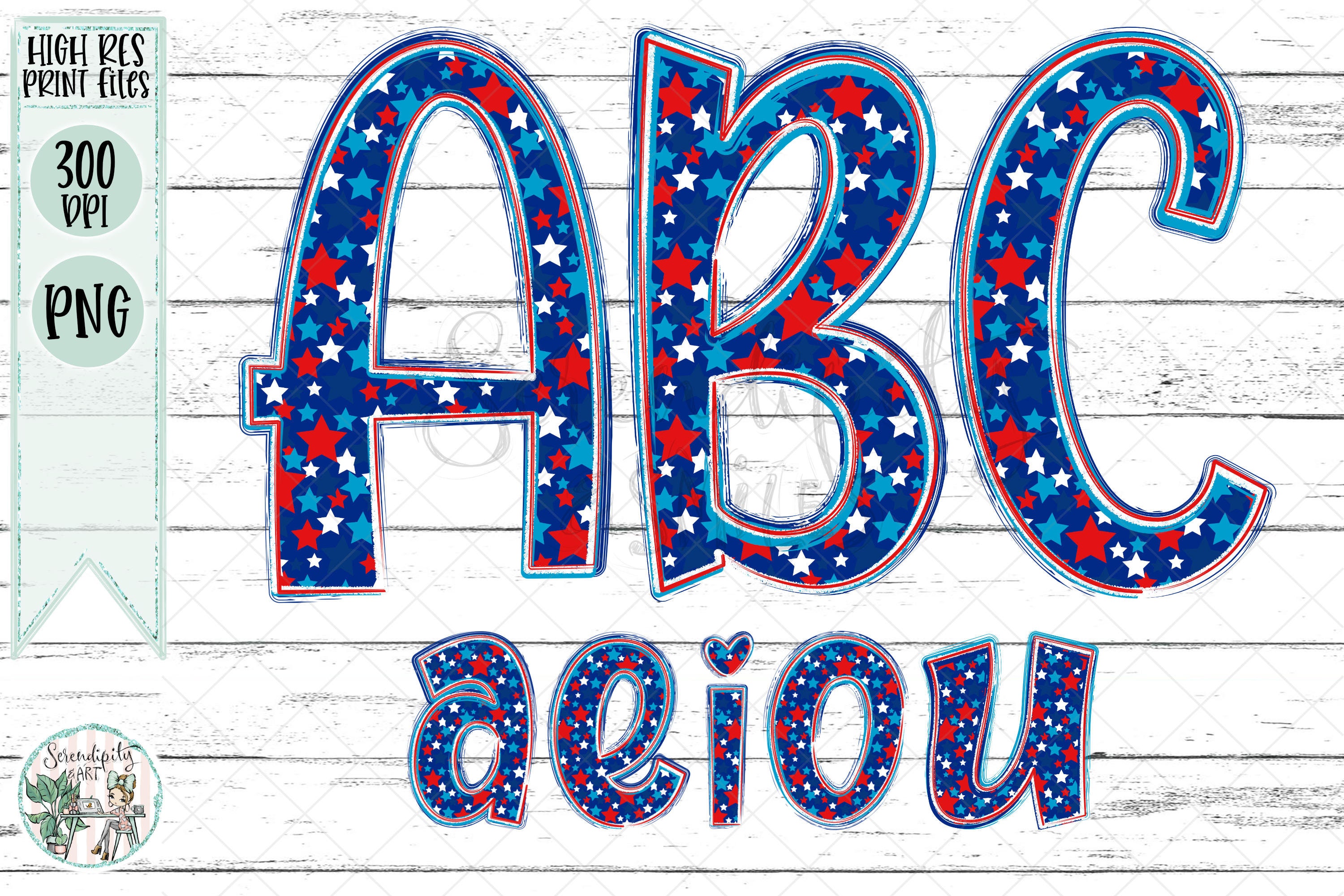 Patriotic Doodle Alphabet Set - Clipart Accessories Included - PNG ...