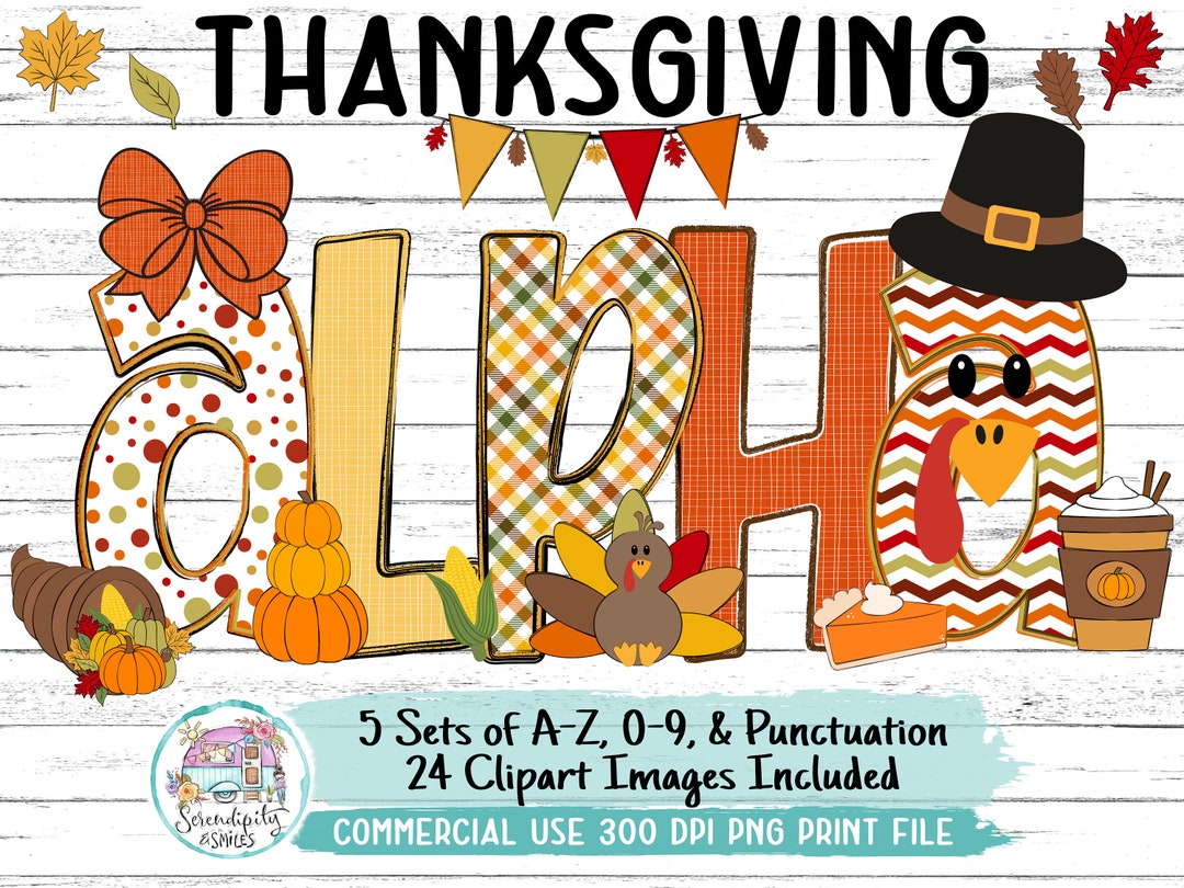 Thanksgiving Fall Doodle Alphabet - Number - Punctuation - Clipart ...