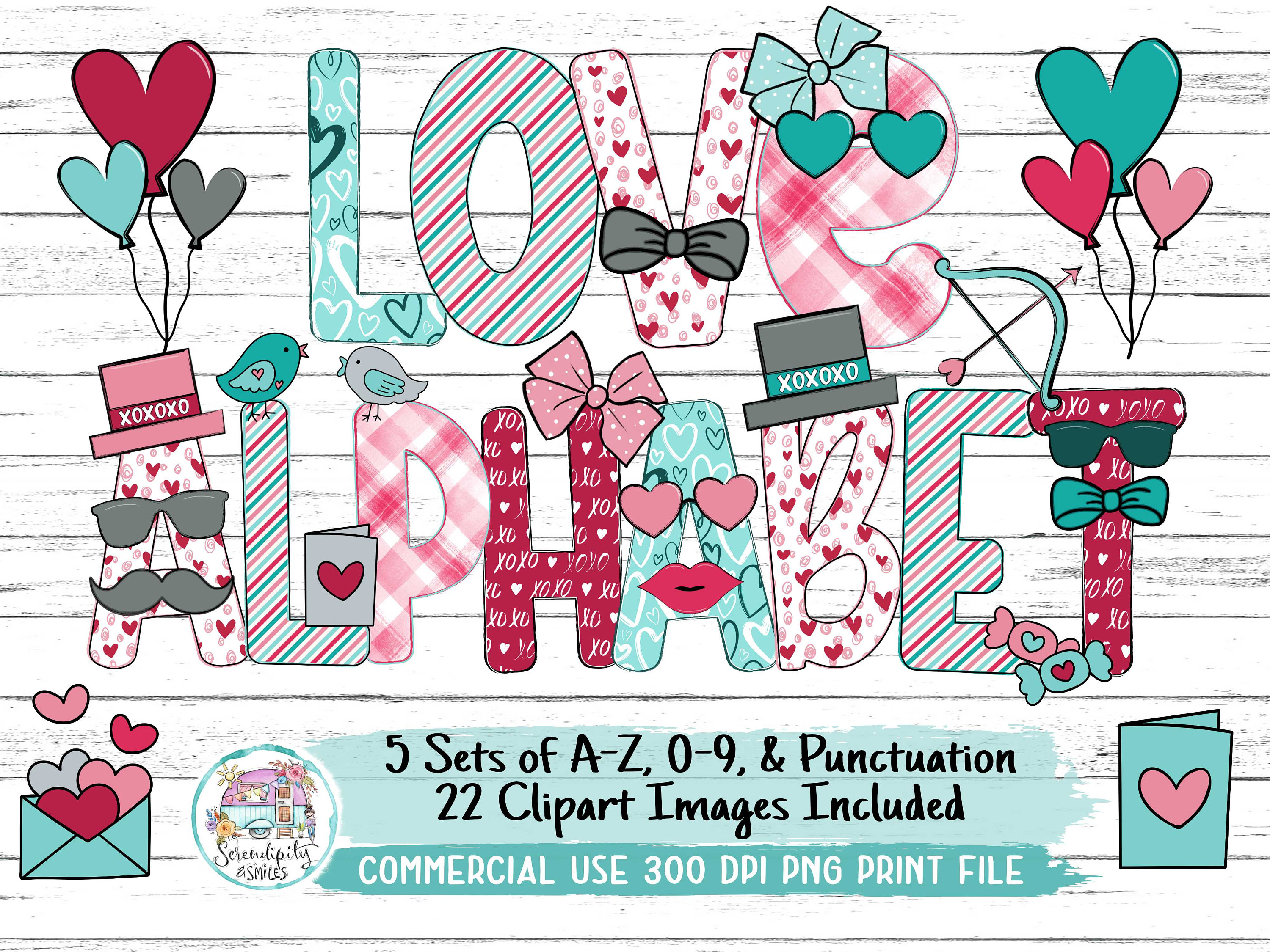 Love Valentine Doodle Alphabet Set Accessories Included - Etsy