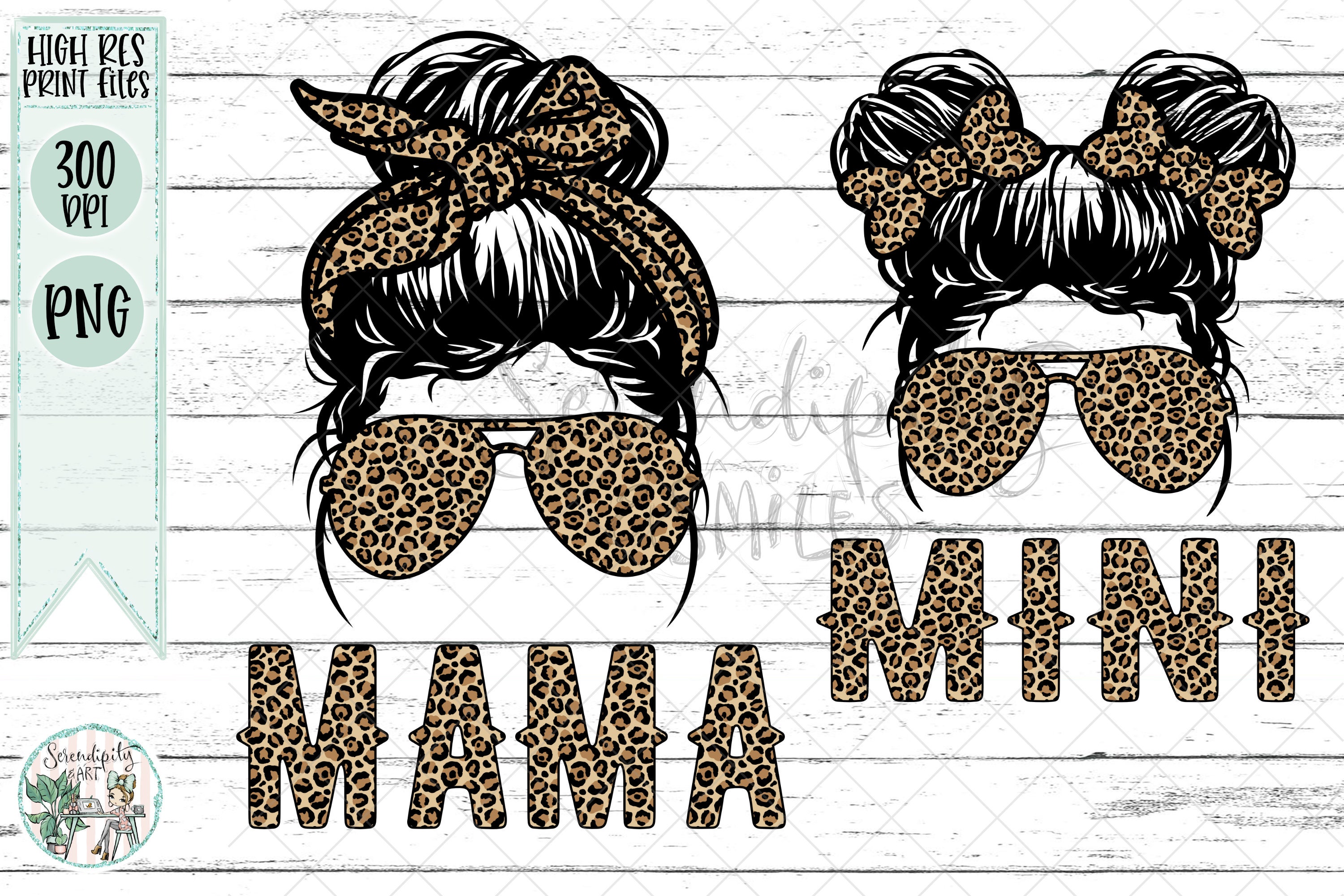 Mama and Mini Messy Bun Bundle Leopard PNG Sublimation - Etsy