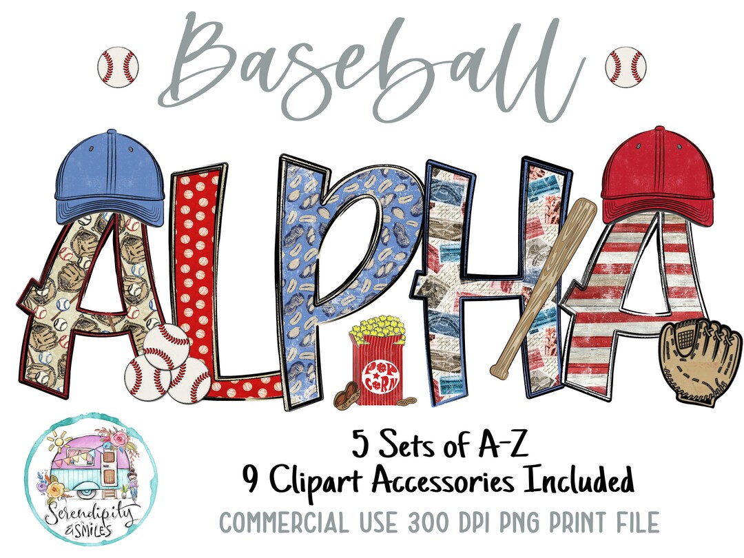 Baseball Doodle Alphabet Set - Clipart Accessories Included - PNG ...