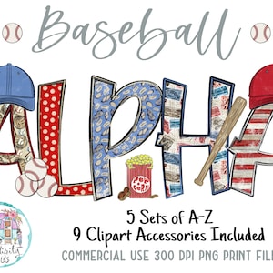 Baseball Doodle Alphabet Set - Clipart Accessories Included - PNG ...