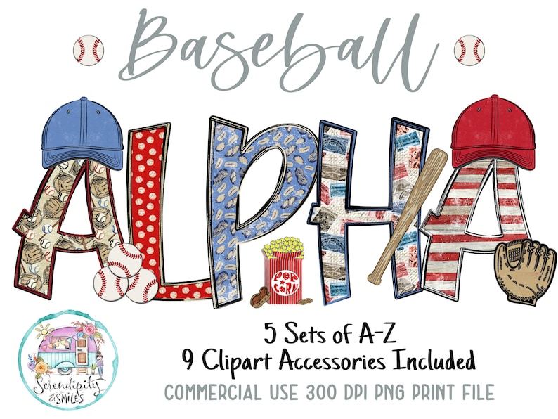 Baseball Doodle Alphabet Set Clipart Accessories Included - Etsy