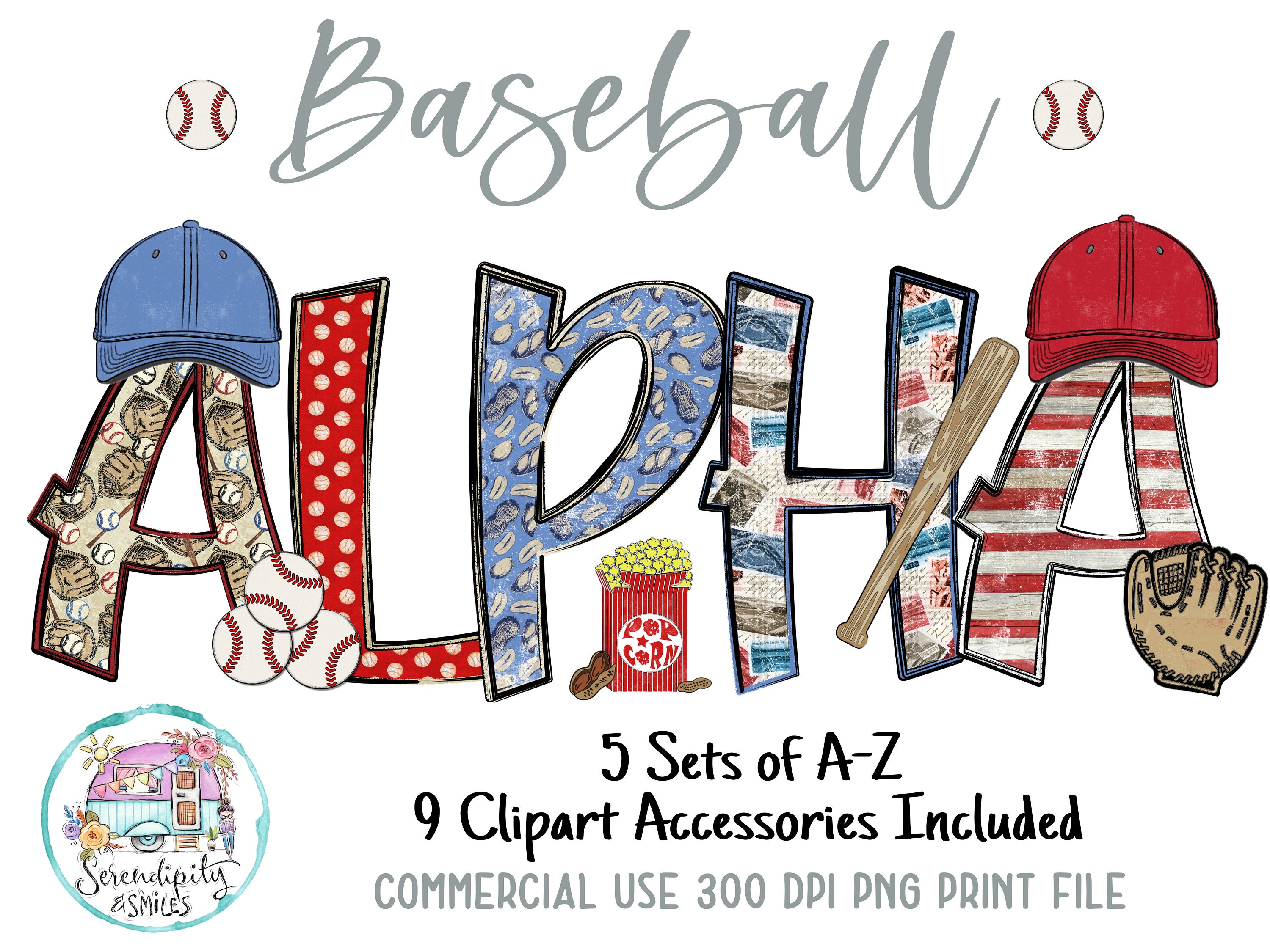 Baseball Doodle Alphabet Set Clipart Accessories Included - Etsy