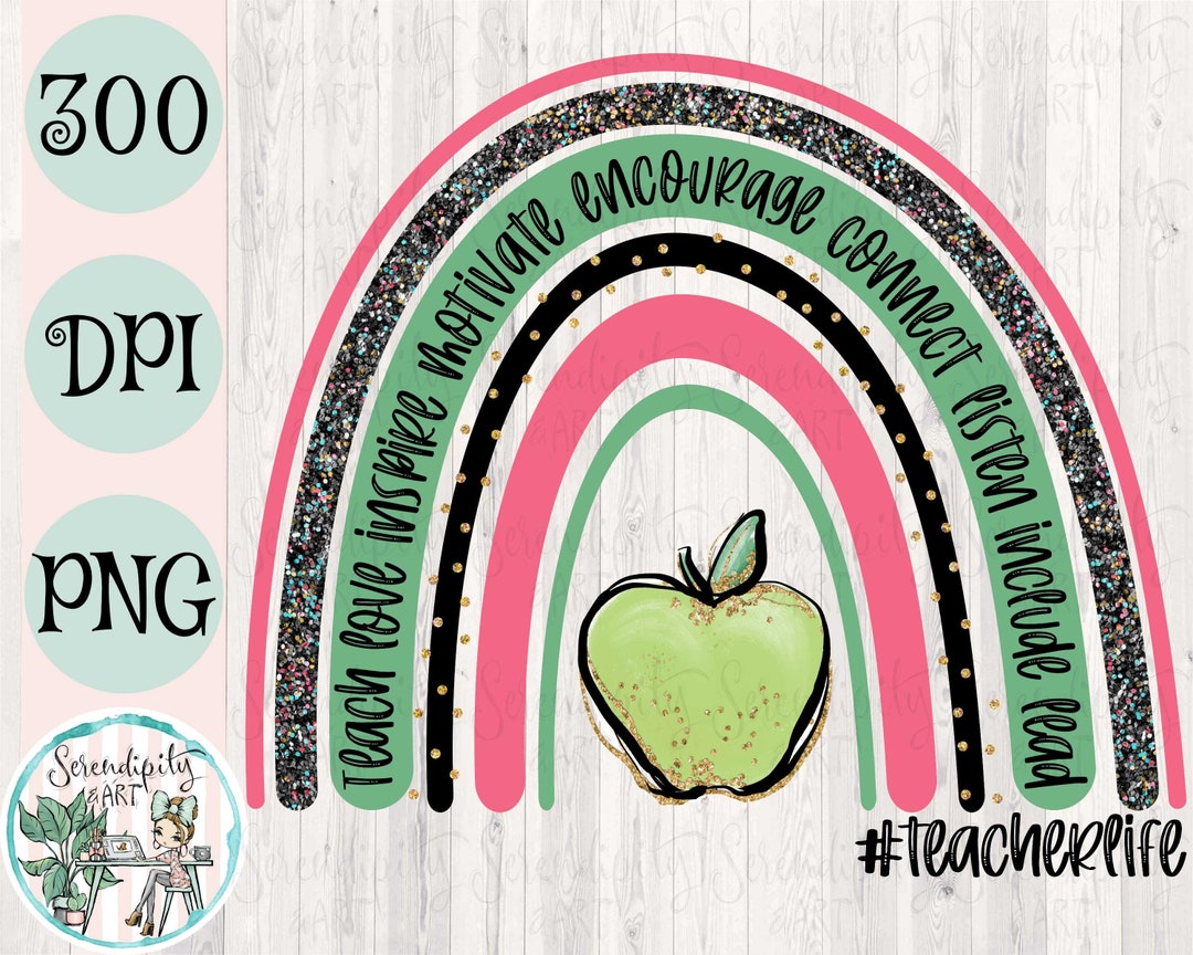 Rainbow Teacher Life - Green Apple - PNG - Teacher - Sublimation ...