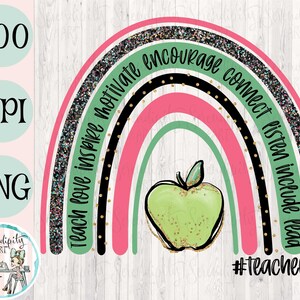 Rainbow Teacher Life - Green Apple - PNG - Teacher - Sublimation ...