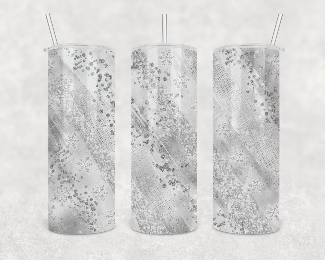 20 Oz Skinny Tumbler - Snowflake Milky Way - White Silver - Glitter ...