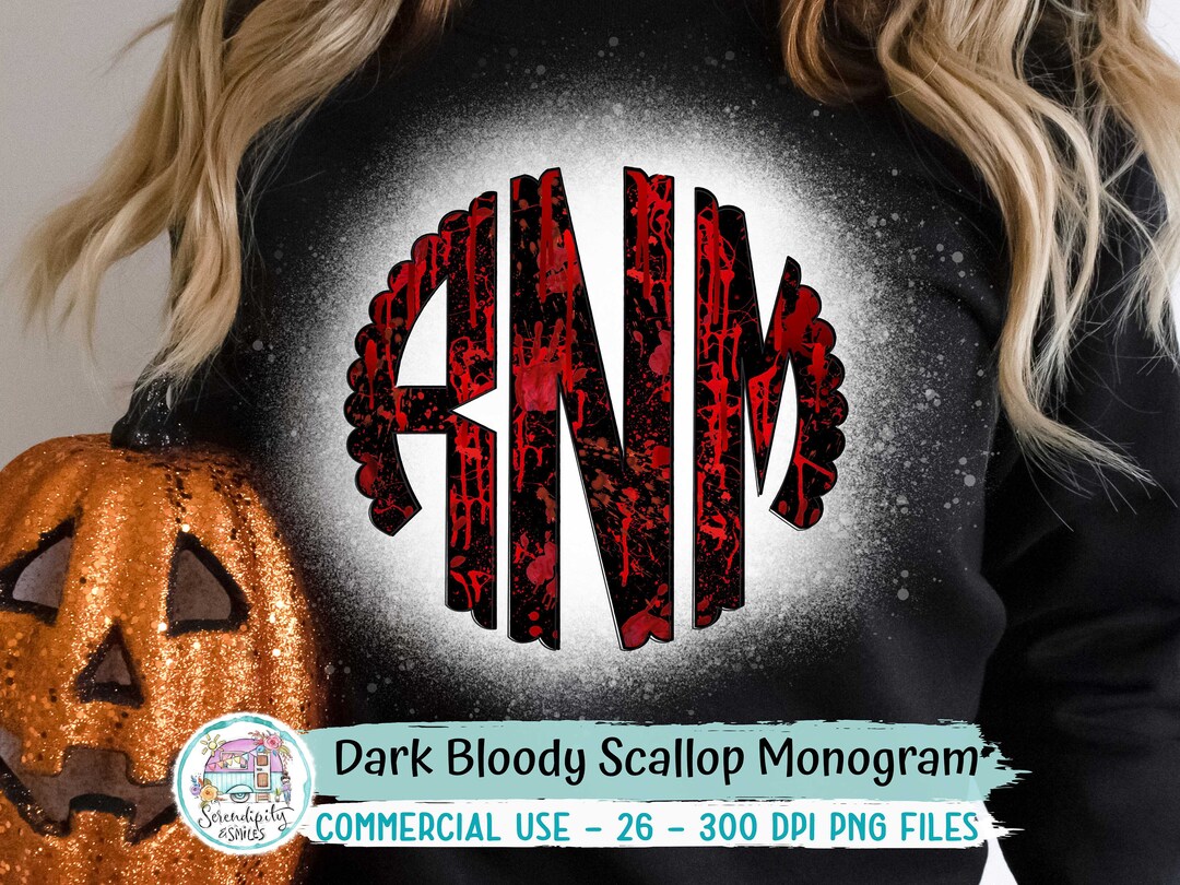Dark Blood Doodle Scallop Monogram Alpha Set - PNG - Sublimation or ...