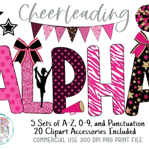 Cheerleading Doodle Alphabet Set - Hot Pink, Black, and Gold ...
