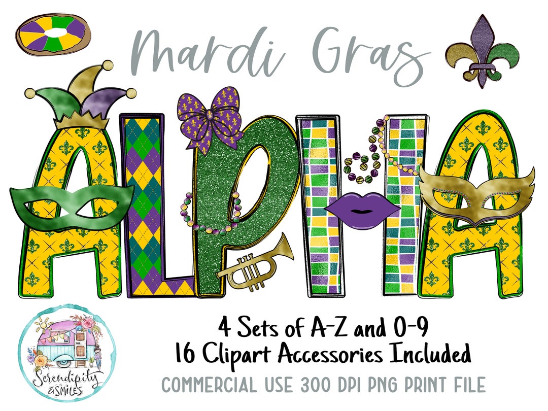 Mardi Gras Doodle Alphabet Set - Accessories Included - PNG ...
