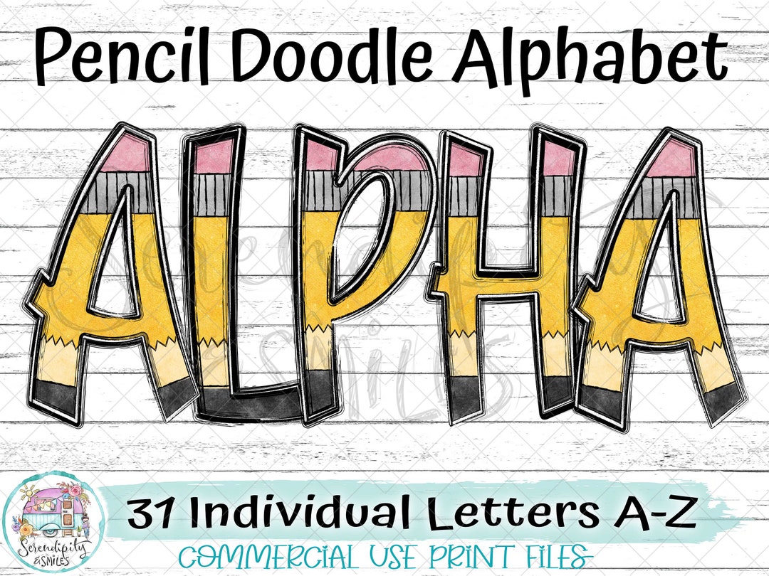 Pencil Doodle Alphabet Set - PNG - Sublimation or Print - Design ...