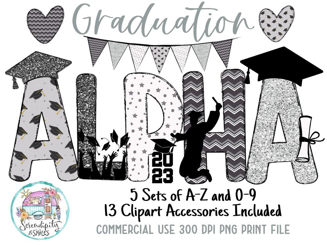 Graduation Doodle Alphabet Set - Black and Silver - Accessories ...