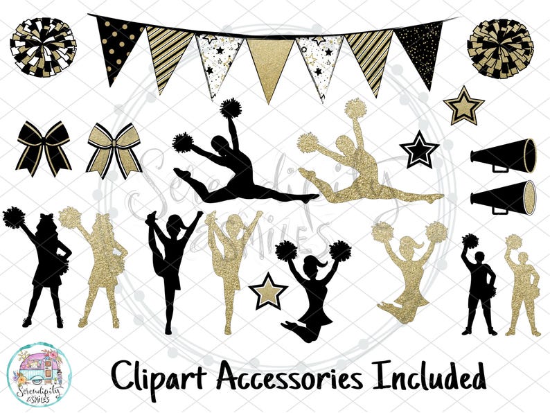 Cheerleading Doodle Alphabet Set - Black, Gold, White - Accessories ...