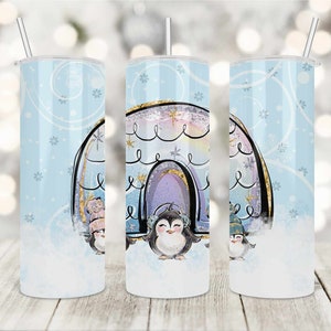 20 Oz Skinny Tumbler - Cute Winter Penguins - PNG - Sublimation - Digital Download - Mockup ...