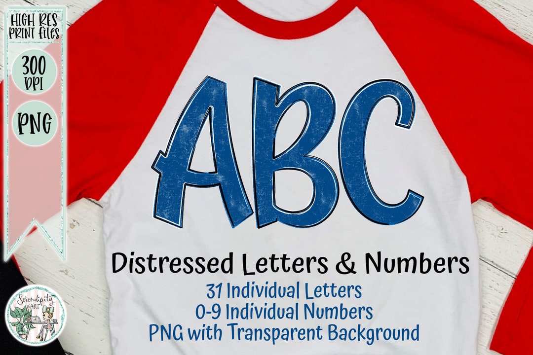 Distress Blue Alphabet and Numbers Set - PNG - Sublimation or Print ...
