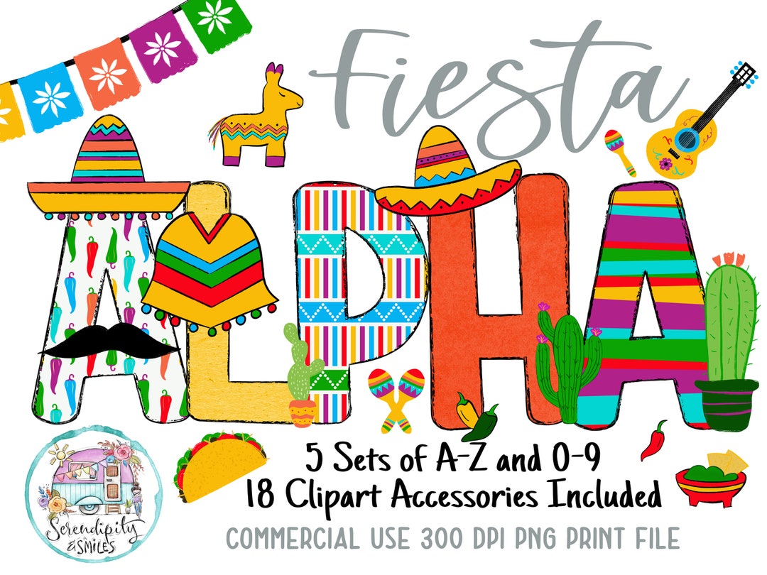 Fiesta Doodle Alphabet Set - Clipart Accessories Included - PNG ...