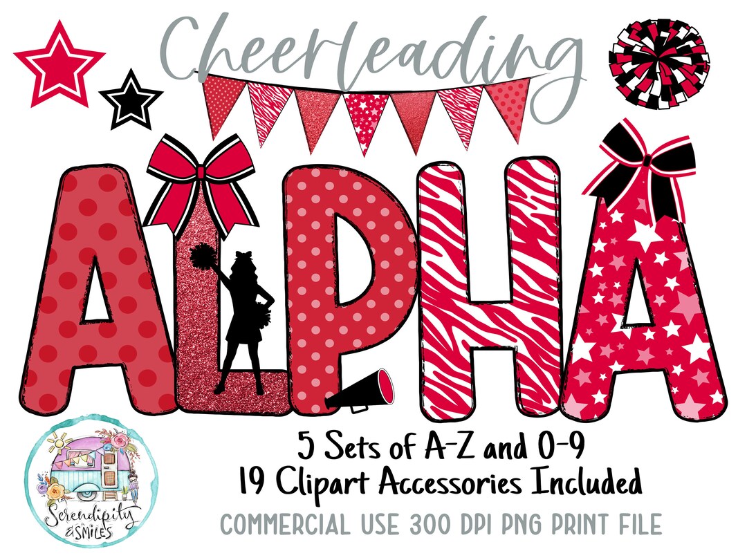 Cheerleading Doodle Alphabet Set - Red - Accessories Included - PNG ...