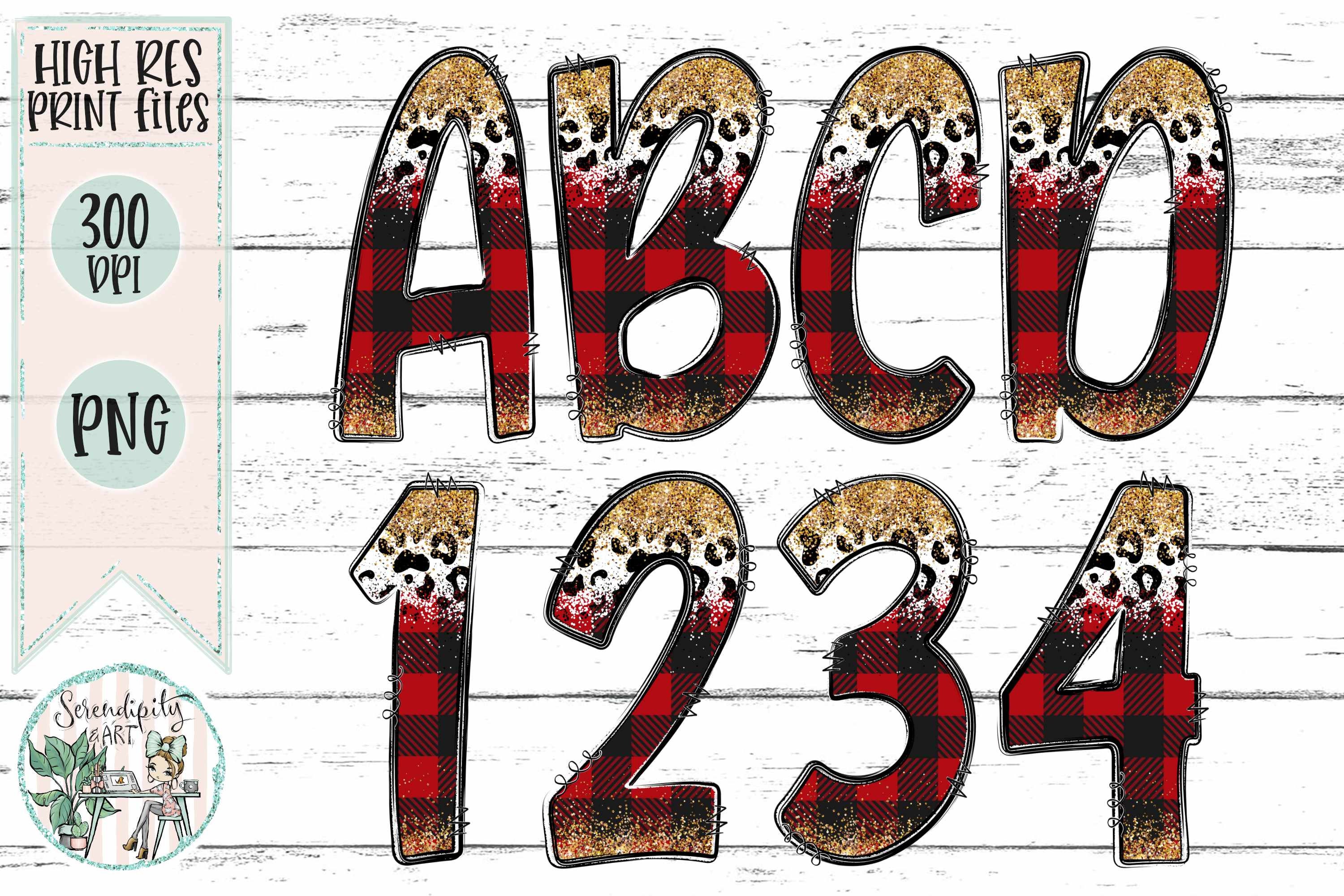 Doodle Alphabet and Number Set Buffalo Plaid Leopard | Etsy