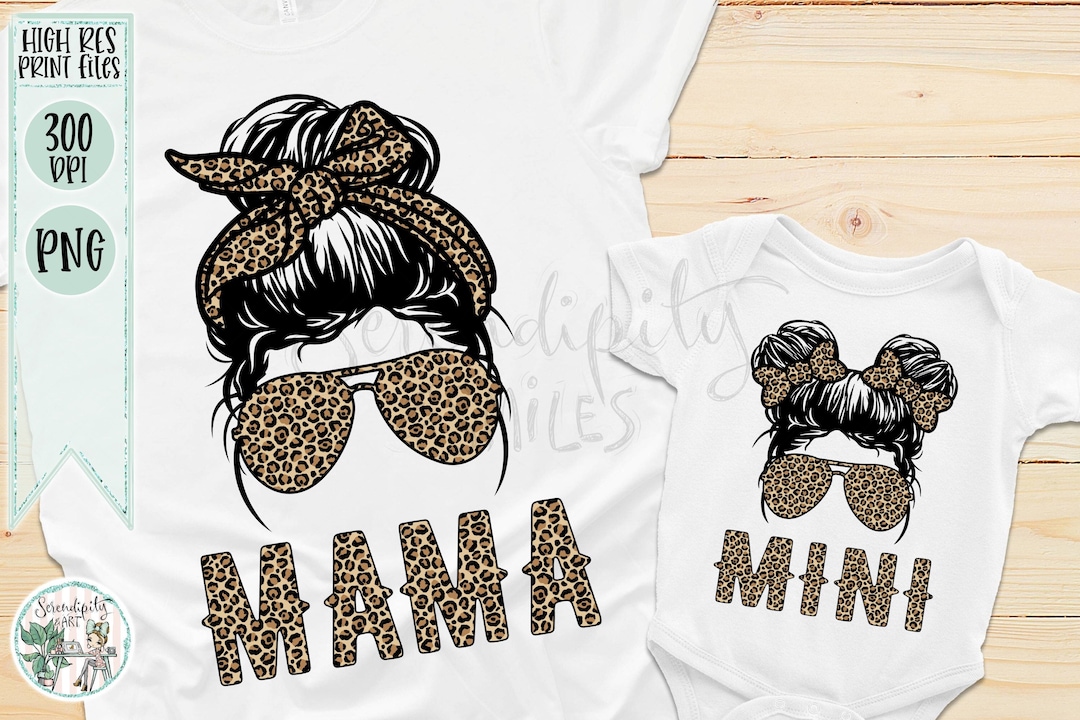 Mama and Mini Messy Bun Bundle - Leopard - PNG - Sublimation - Digital ...