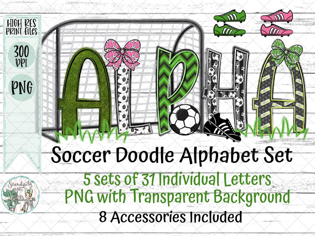 Soccer Doodle Alphabet Set - Clipart Accessories Included - PNG ...