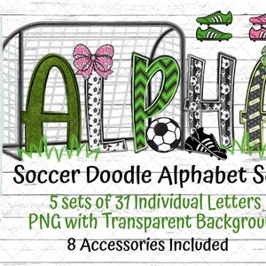 Soccer Doodle Alphabet Set - Clipart Accessories Included - PNG ...