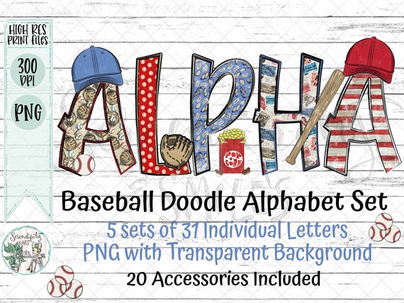 Baseball Doodle Alphabet Set Clipart Accessories Included - Etsy