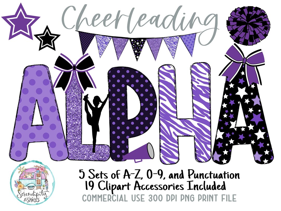 Cheerleading Doodle Alphabet Set - Purple Black - Accessories Included ...