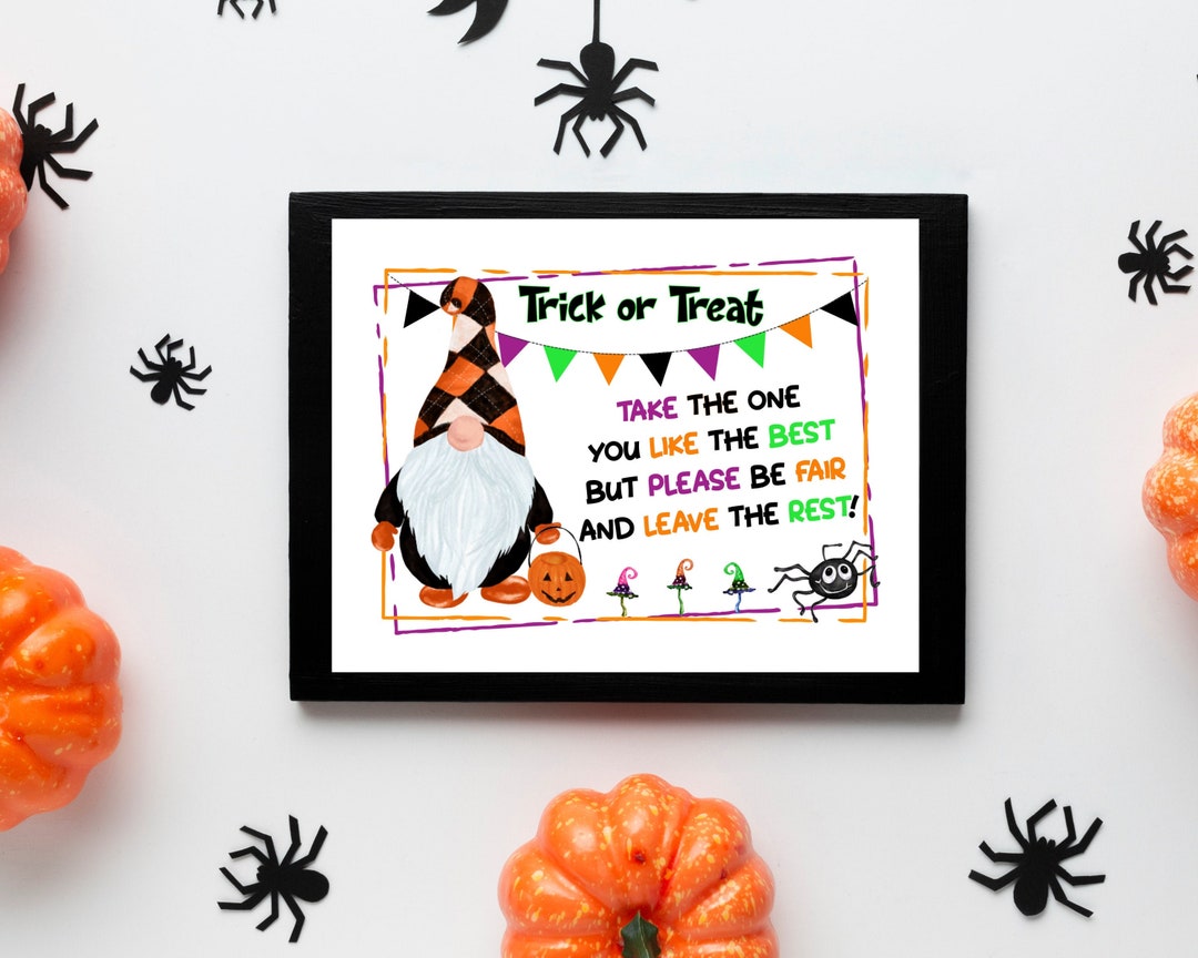 Trick or Treat Printable Sign - Halloween Frame - Halloween Gnome ...