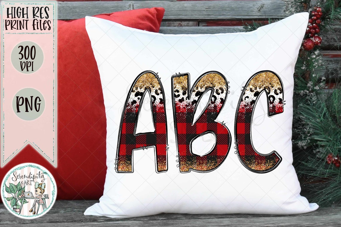 Doodle Alphabet and Number Set Buffalo Plaid Leopard - Etsy