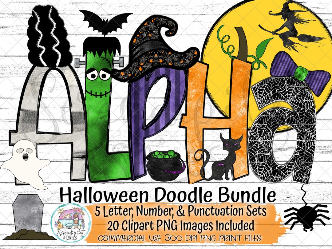 Halloween Doodle Alphabet, Number, Punctuation Set - Clipart ...