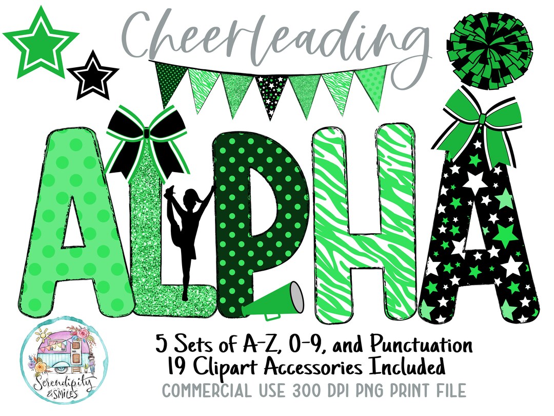 Cheerleading Doodle Alphabet Set - Green and Black - Accessories ...