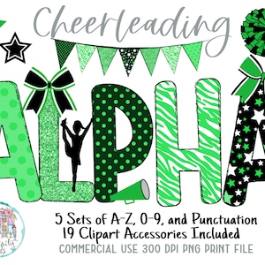 Cheerleading Doodle Alphabet Set - Green and Black - Accessories ...