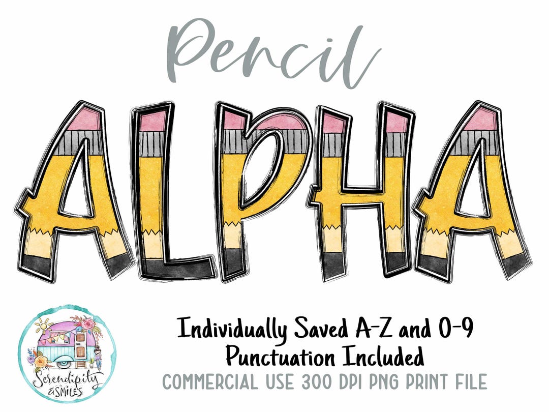 Pencil Doodle Alphabet and Number Set - PNG - Sublimation or Print ...